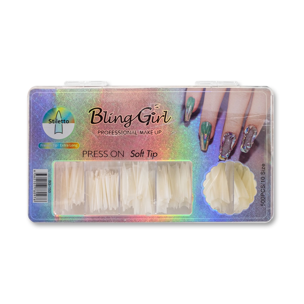 Bling Girl BG-153 Stiletto French Tip Press On Soft Tips 500 pcs [3483 ...